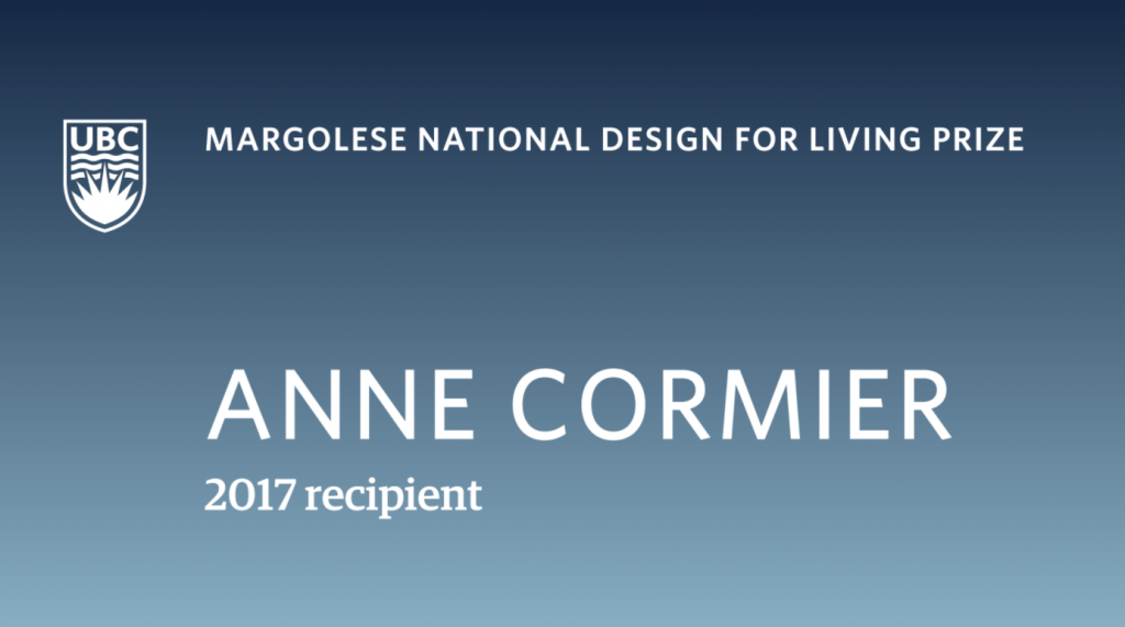 Anne Cormier receives 2017 Margolese National Design for Living Prize